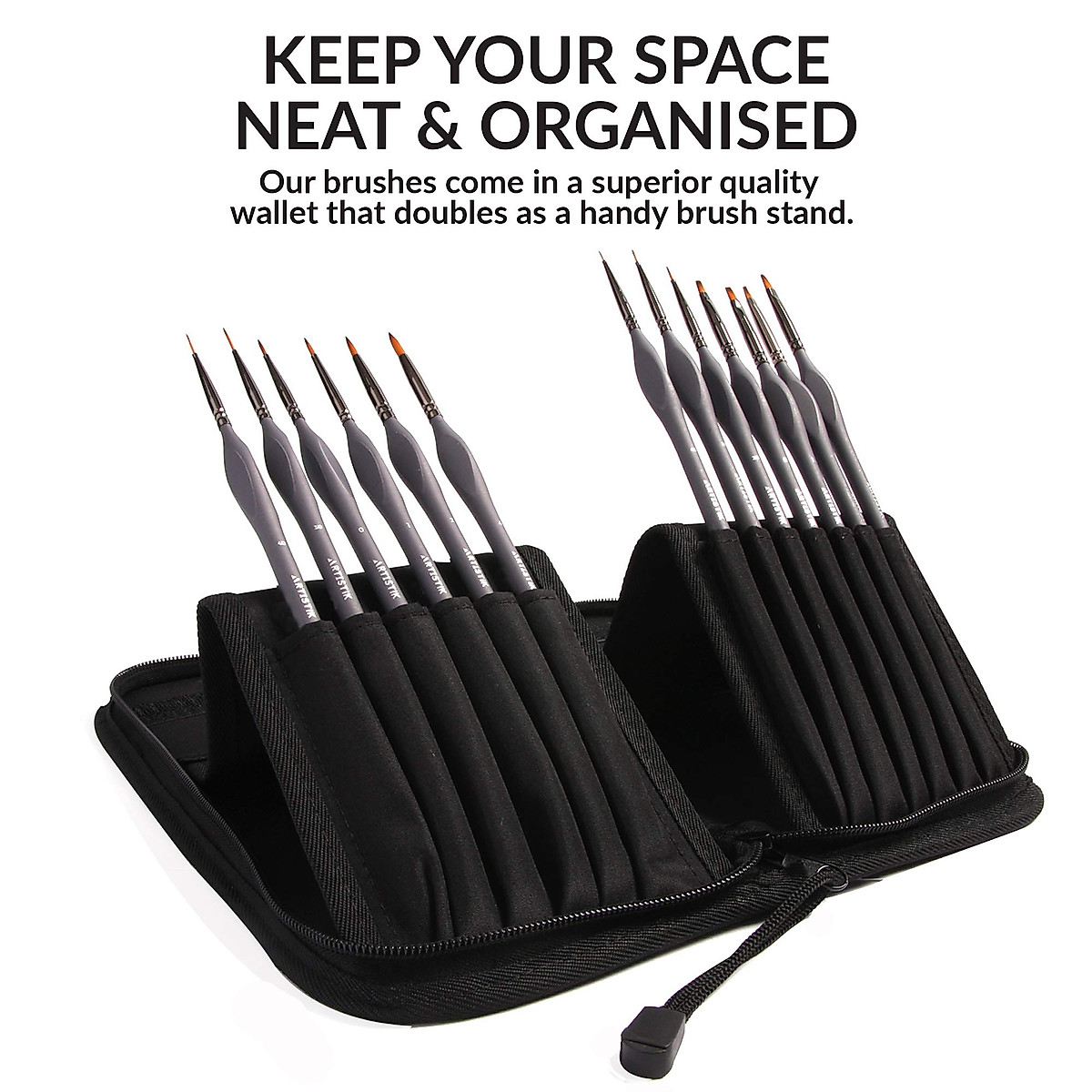 Miniature Painting Kit - (Set of 13) Micro Detail Paint Brushes with Black Carrying Case for Painting Action Figures, Models, Nail Art, Fantasy Nails, Acrylic, Oil, Detail Art, Stained Glass and More