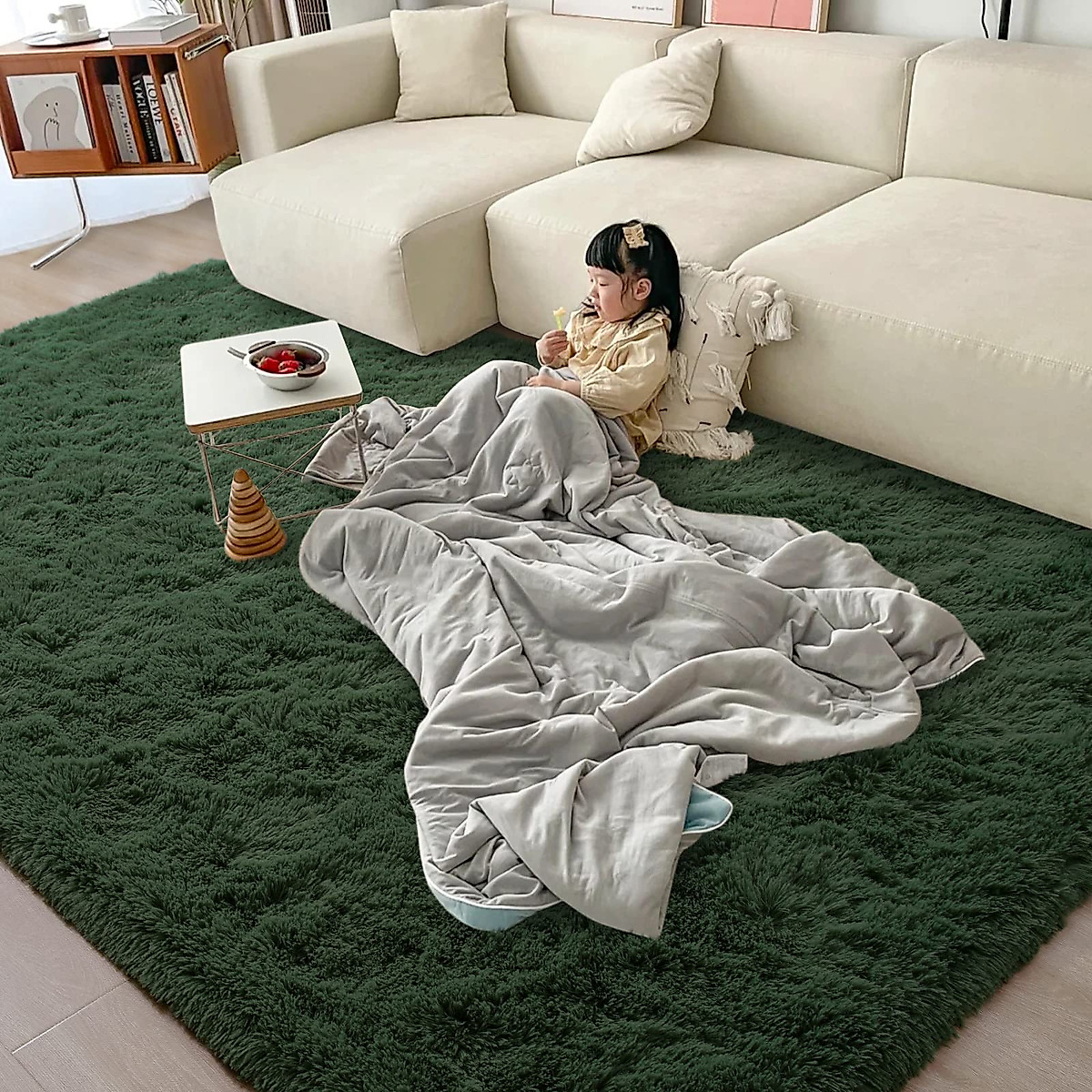 Jocovieh Large Soft Deep-Green Rugs for Bedroom, 6x9 Feet Fluffy Carpets, Indoor Modern Plush Area Rugs for Living Room Kids Girls Room, Non-Slip Shag Rug for Nursery Home Decor, Deep-Green