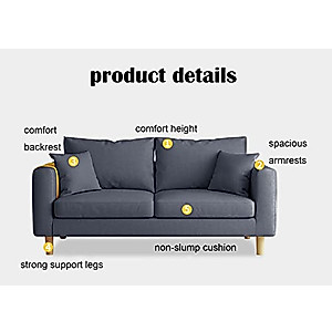 Sofa Couch Loveseat Sofa Chair Cotton and Linen Fabric 2-Seater Sofa Modern Decor Furniture Love Seat Couch with 2 Throw Pillows for Living Room Bedroom Office and Small Space