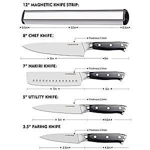 lemsper Professional Chef's Knife Set 5PCS - 3.5-8 Inch Set Kitchen Knives with Magnetic Knife Strip,5Cr15Mov German Carbon Stainless Steel Sharp Knives Set for Kitchen with Gift Box