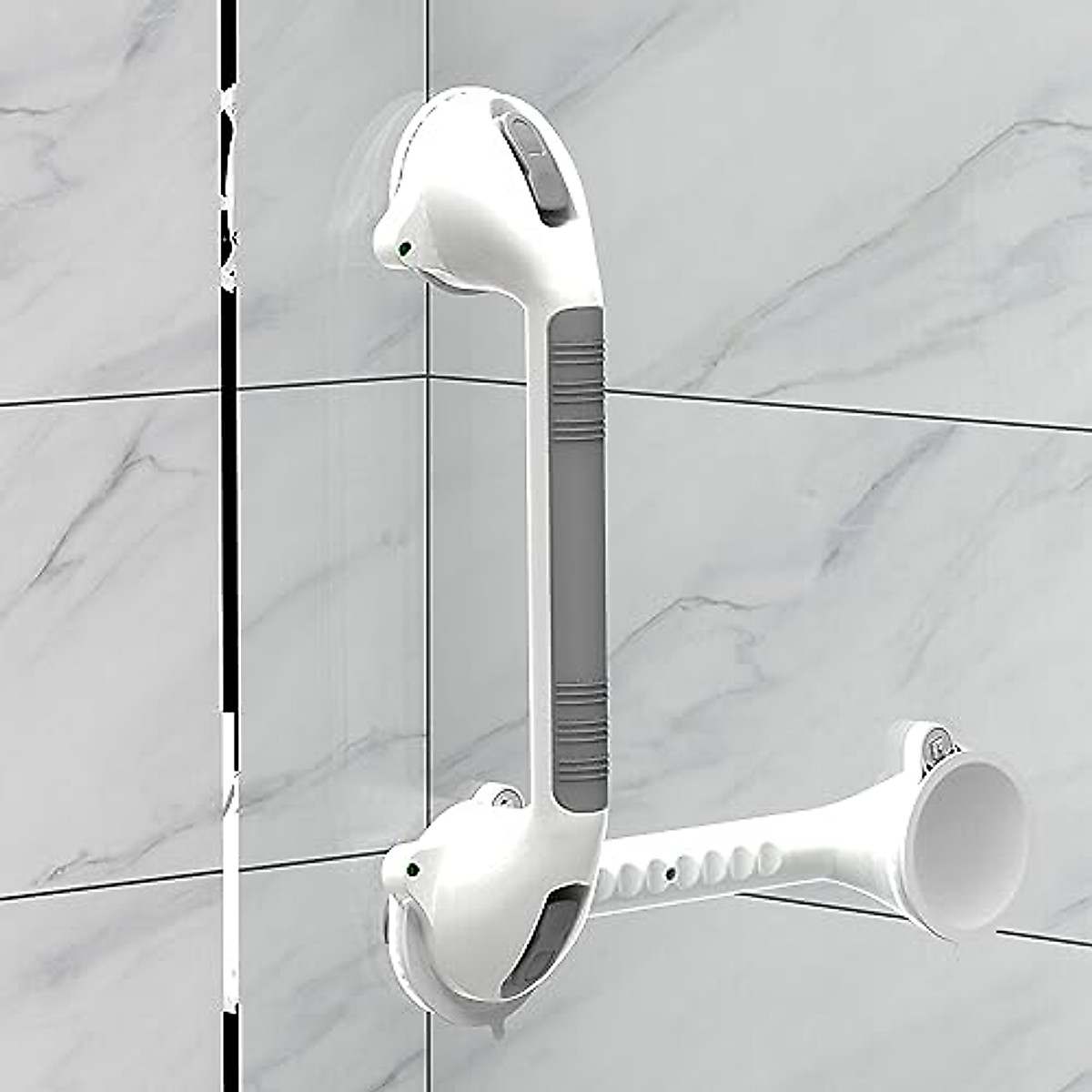 AmeriLuck 16.5inch 2 Pack Suction Balance Assist Bathroom Shower Handle,Bath Grab Bar with Indicators(White/Grey)
