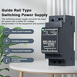 Jadeshay DIN Rail Power Supply, 30W 12VDC 2A Switching Power Supply with Overload Protection and Stable DC Output (HDR-30-12)