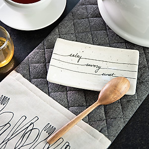 DEMDACO Salty Savory Sweet Glossy Speckle White 6 x 3.5 Stoneware Ceramic Everyday Kitchen Rectangle Spoon Rest