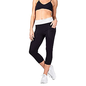 Blis Workout Leggings for Women Fold Over Maternity Leggings Yoga Pants for Women Capri Length 3 Packs Available Black/White Small