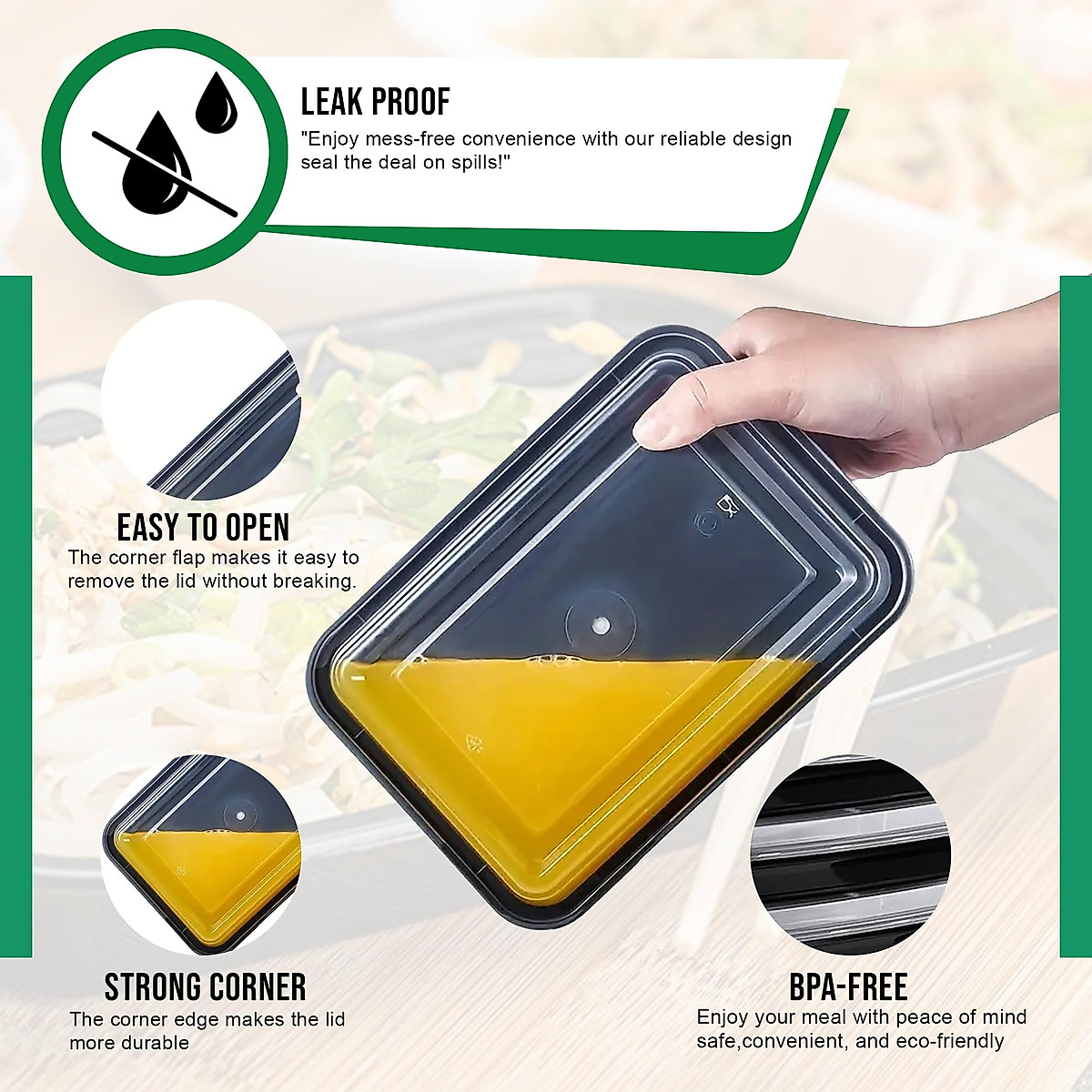 Fonteme 38 oz Meal Prep Container with Lids – 10 Pack | Disposable Food Storage Containers | BPA-Free, Microwave, Freezer Safe Rectangular Containers