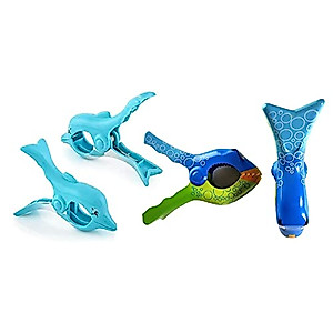 2 Set (4 Ct) Bubble Fish / Dolphin Beach Towel Clips Jumbo Size for Beach Chair, Cruise Beach Patio, Pool Accessories for Chairs, Household Clip, Baby Stroller