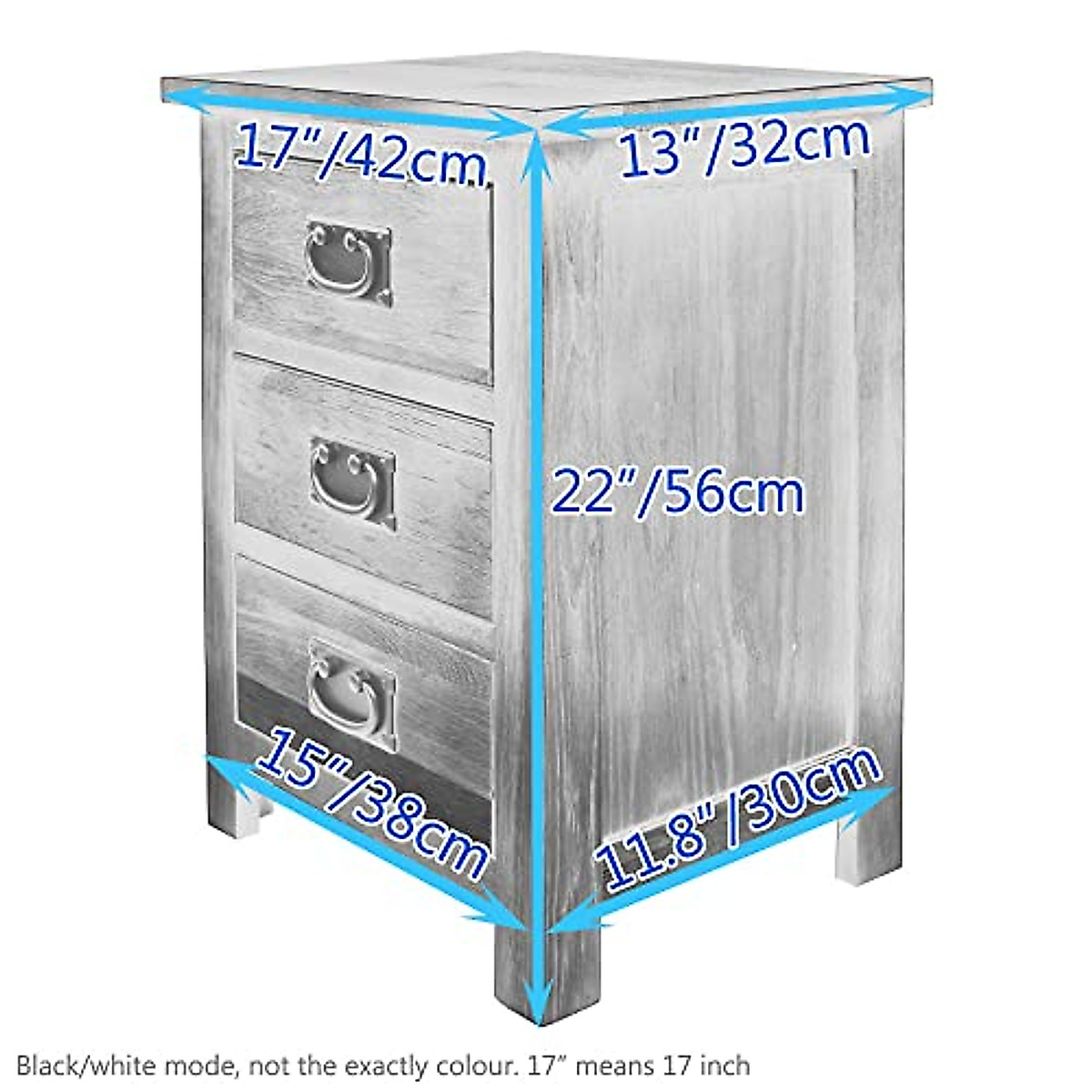 AERATI Oak Nightstands Side Table with 3 Drawers Storage Shelf Console Already Assembled Rustic