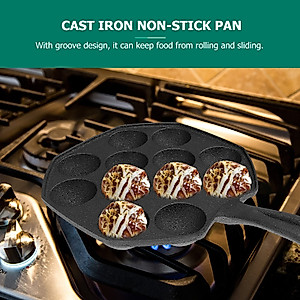 Cabilock Takoyaki Pan 12 Molds Takoyaki Maker Skillet Cast Iron Octopus Meat Ball Mold No- stick Baking Tray for Octopus Balls Pancake