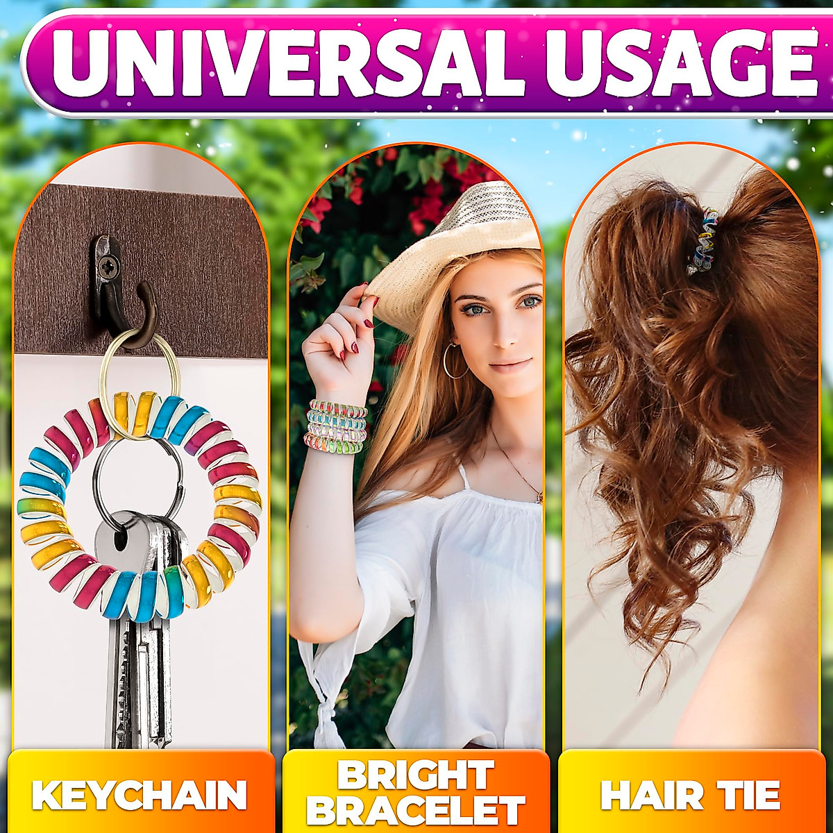 10Pcs Spiral Wrist Coil Key Chain - Wrist Coil Keychain Coil Bracelet Key Chain Wristlet Bracelet for Keys Key Chain Bracelet Coil Bracelets with Key Ring - Wrist Key Holder Stretchy Keychain Bracelet