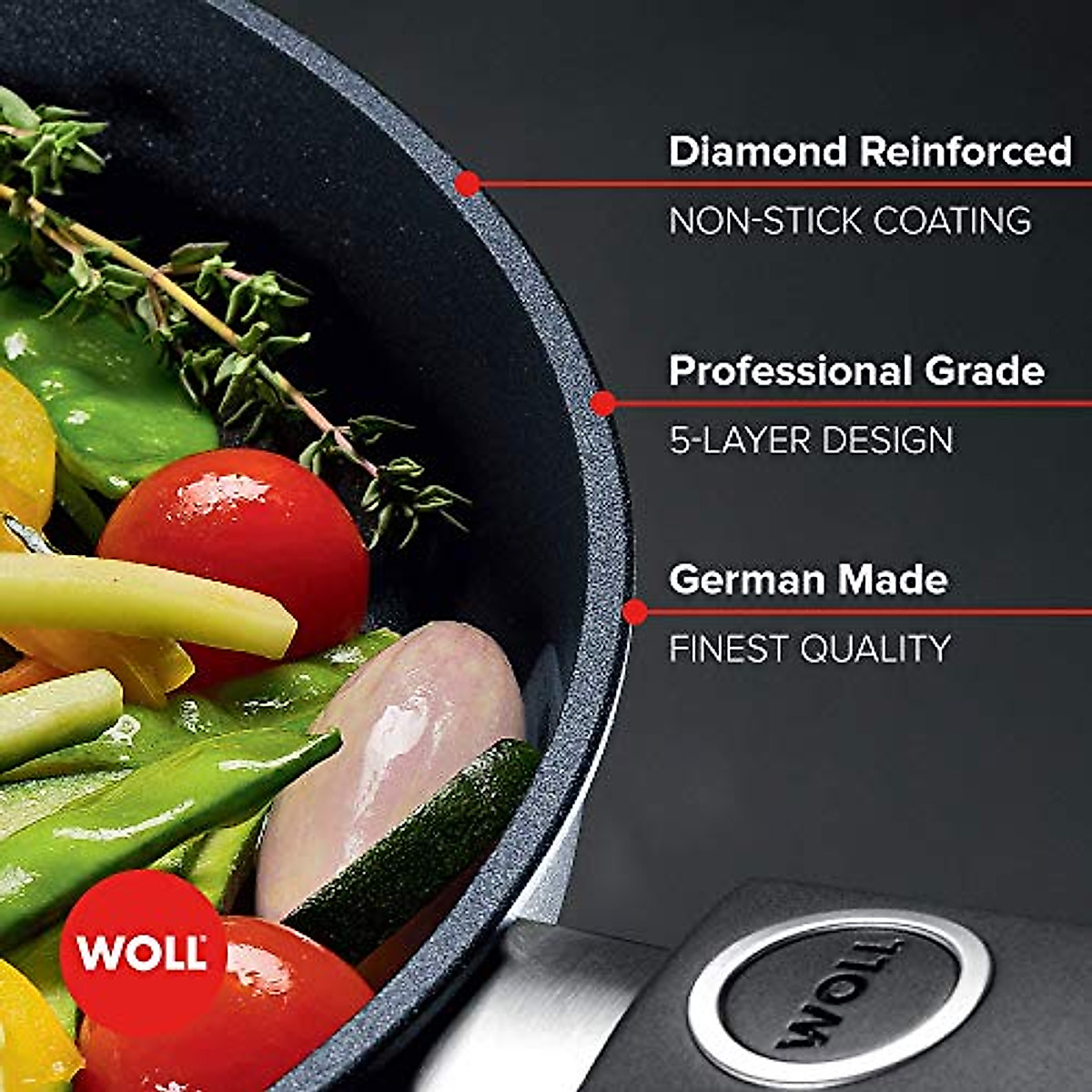Woll Diamond Lite/Plus Diamond Reinforced Nonstick Scratch Resistant Cast Aluminum Induction Ready Cookware Set, 10-Piece