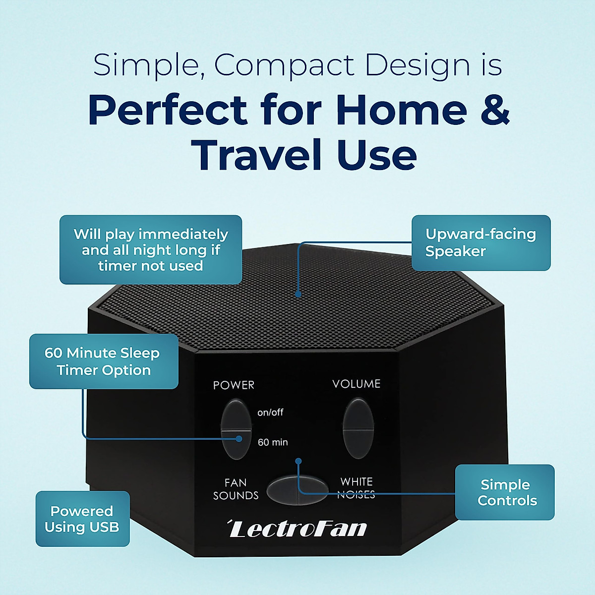 LectroFan High Fidelity White Noise Machine with 20 Unique Non-Looping Fan and White Noise Sounds and Sleep Timer