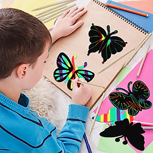 Sratte 48 Pcs Butterfly Scratch Cards for Kids Rainbow Spring Scratch Crafts 12 Styles Scratch Off Butterfly Party Favors for DIY Crafts Home Decoration Art Project Games, Bamboo Stylus Included