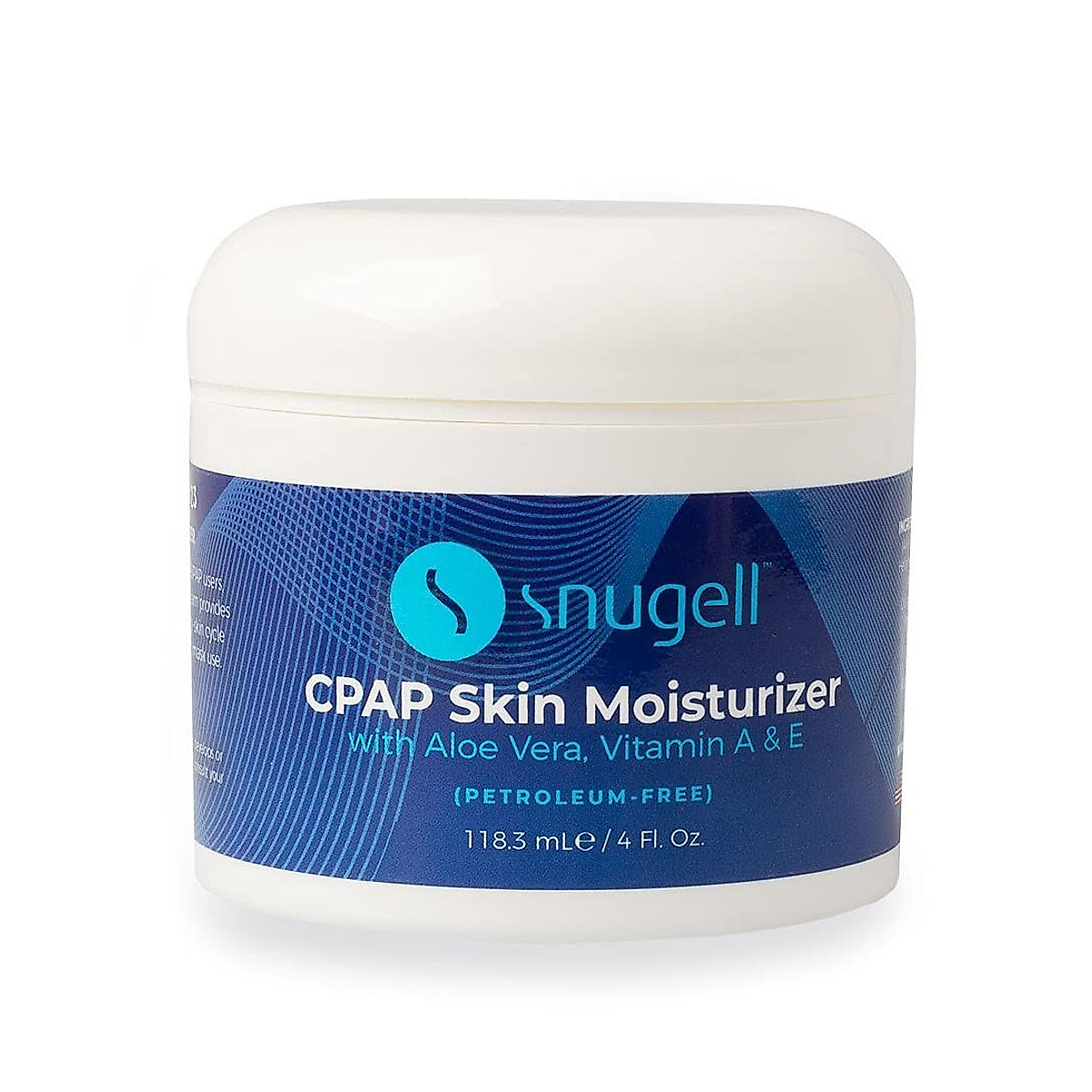 Snugell CPAP Skin Moisturizer Daily Face Cream with Aloe Vera and Vitamin A & E | Petroleum-free | Fragrance-free | Non-greasy | Specially Designed for CPAP users | 4 Fl. Oz.
