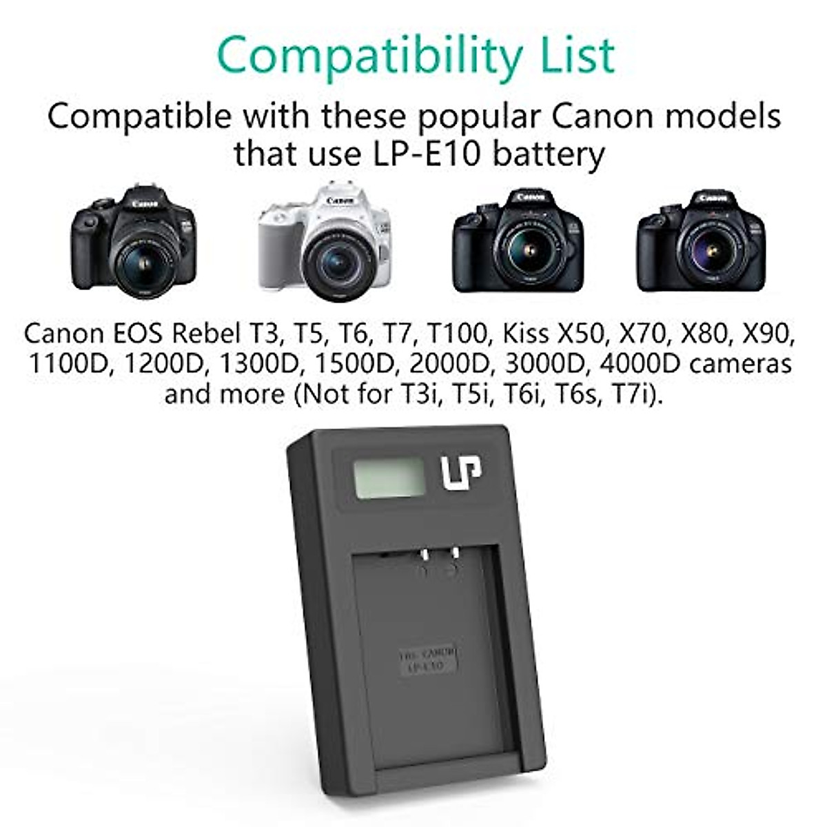 LP-E10 Charger, LP Charger with LCD Display, USB Charging Port, Compatible with Canon EOS Rebel T7, T6, T5, T3, T100, 4000D, 3000D, 2000D, 1500D, 1300D, 1200D, 1100D(Not for T3i T5i T6i T6s T7i)