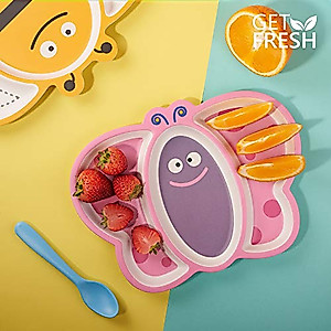 GET FRESH Bamboo Kids Divided Plates – 1pc Cute Bee Bamboo Toddler Divided Plate with 3 Compartments – Reusable Animal Sectioned Bamboo Fibre Childrens Plates – Dishwasher Safe Bamboo Kids Dinnerware