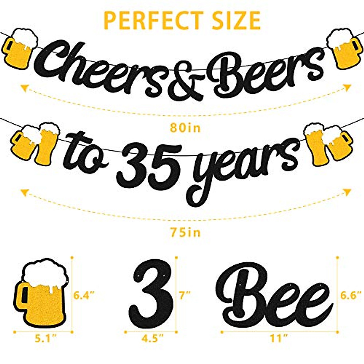 35th Birthday Decorations Cheers to 35 Years Banner for Men Women 35s Birthday Backdrop Wedding Anniversary Party Supplies Black Glitter Decorations Pre Strung