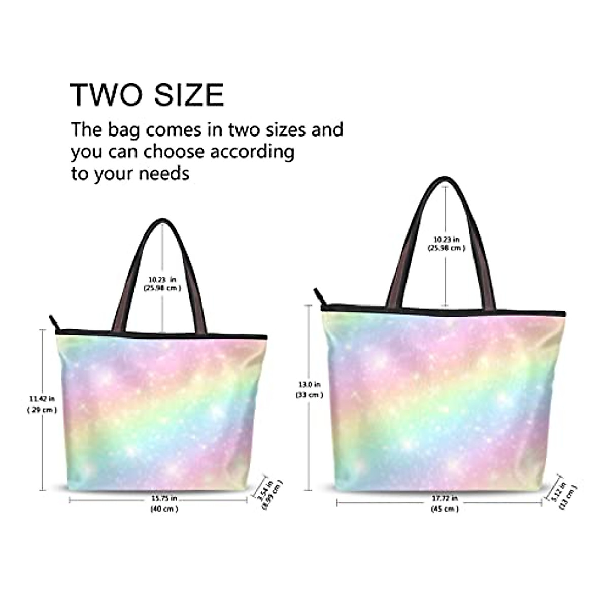 OTVEE Rainbow Pastel Clouds and Sky Handbag Top Handle Tote Bag for Women - L Size