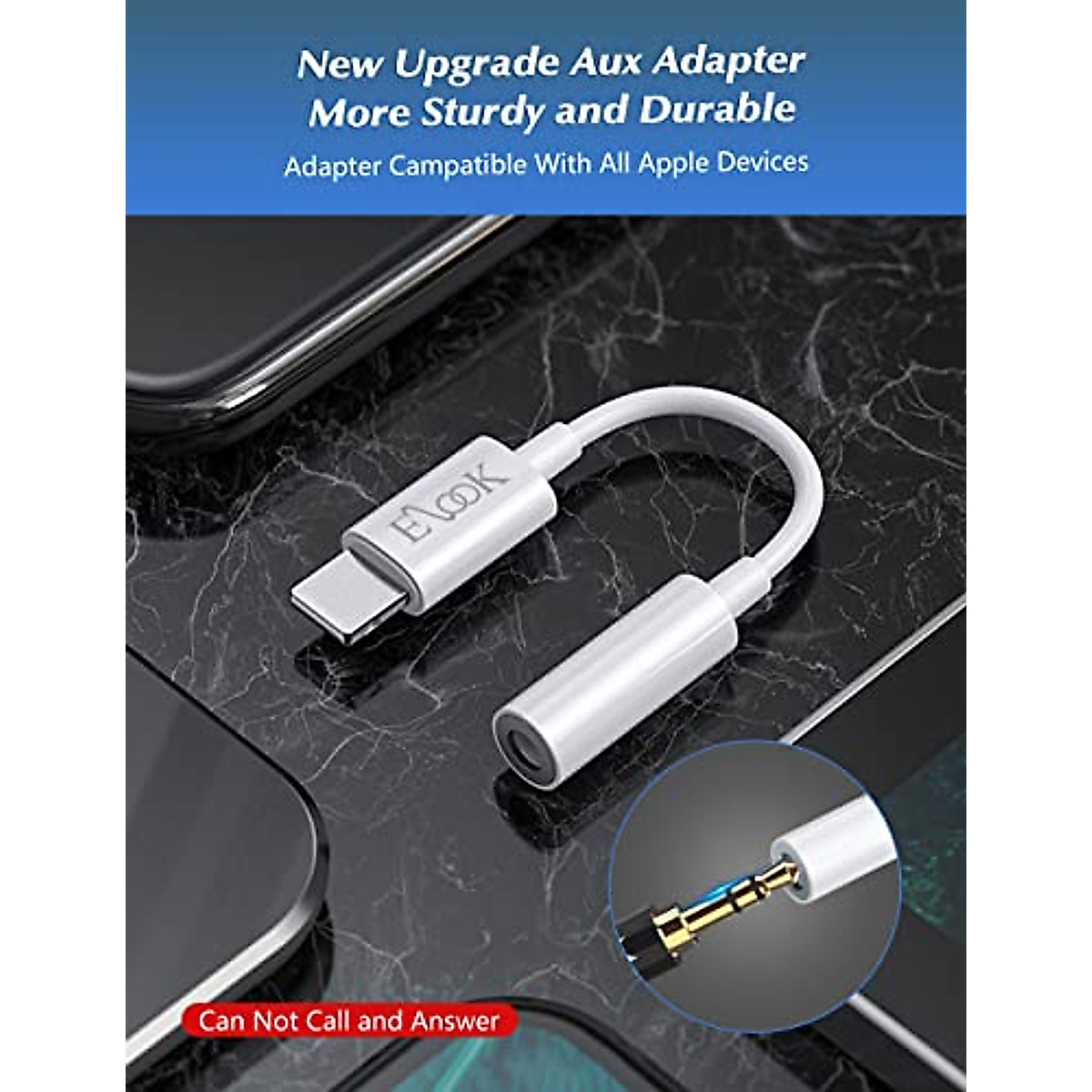 Elook 2023 Car Cassette Aux Adapter Kit, with Upgraded Smartphone to 3.5 mm Headphone Jack Adapter for Phone, MP3 ect. Black