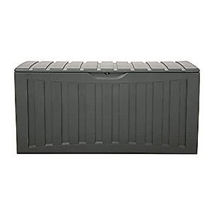 Ram Quality Products Plastic 90 Gallon Outdoor Lockable Backyard Storage Bin Deck Box for Cushions, Toys, Pool Accessories, and Towels, Gray