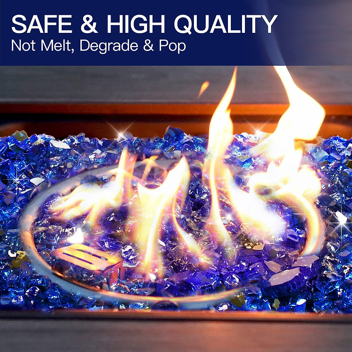 APROMISE Fire Glass for Fire Pit - 1/2 inch Fire Pit Glass | Reflective Fire Glass for Propane Fire Pit and Fireplace | 10lbs | Cobalt Blue