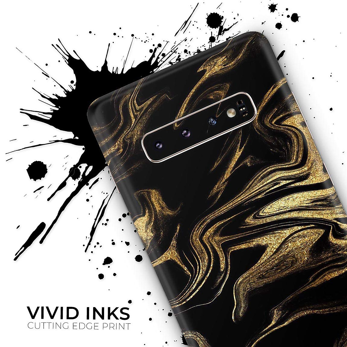 DesignSkinz Black & Gold Marble Swirl V7 Protective Vinyl Decal Wrap Skin Cover Compatible with The Samsung Galaxy S20 (Screen Trim & Back Glass Skin)