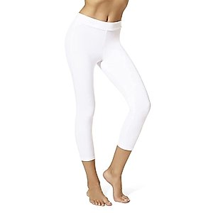 HUE Women's Plus Size Wide Waistband Blackout Cotton Capri Leggings, Assorted, White, 2X