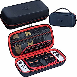 ButterFox Switch Carrying Case for Nintendo Switch OLED, Fits Charger, Joy Con Grip, 18 Games and Protective Case (Black/Red)