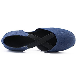 LOVELY BEAUTY Lady's Ballroom fabricmps Dance Shoes,Blue Fabric, 1.4" Heel, 8.5 B(M) US