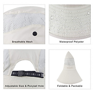 Women's Summer Sun Hat Wide Brim UV UPF50 Protection Hats Foldable Packable Ponytail Bucket Cap for Safari Beach Fishing Gardening Beige