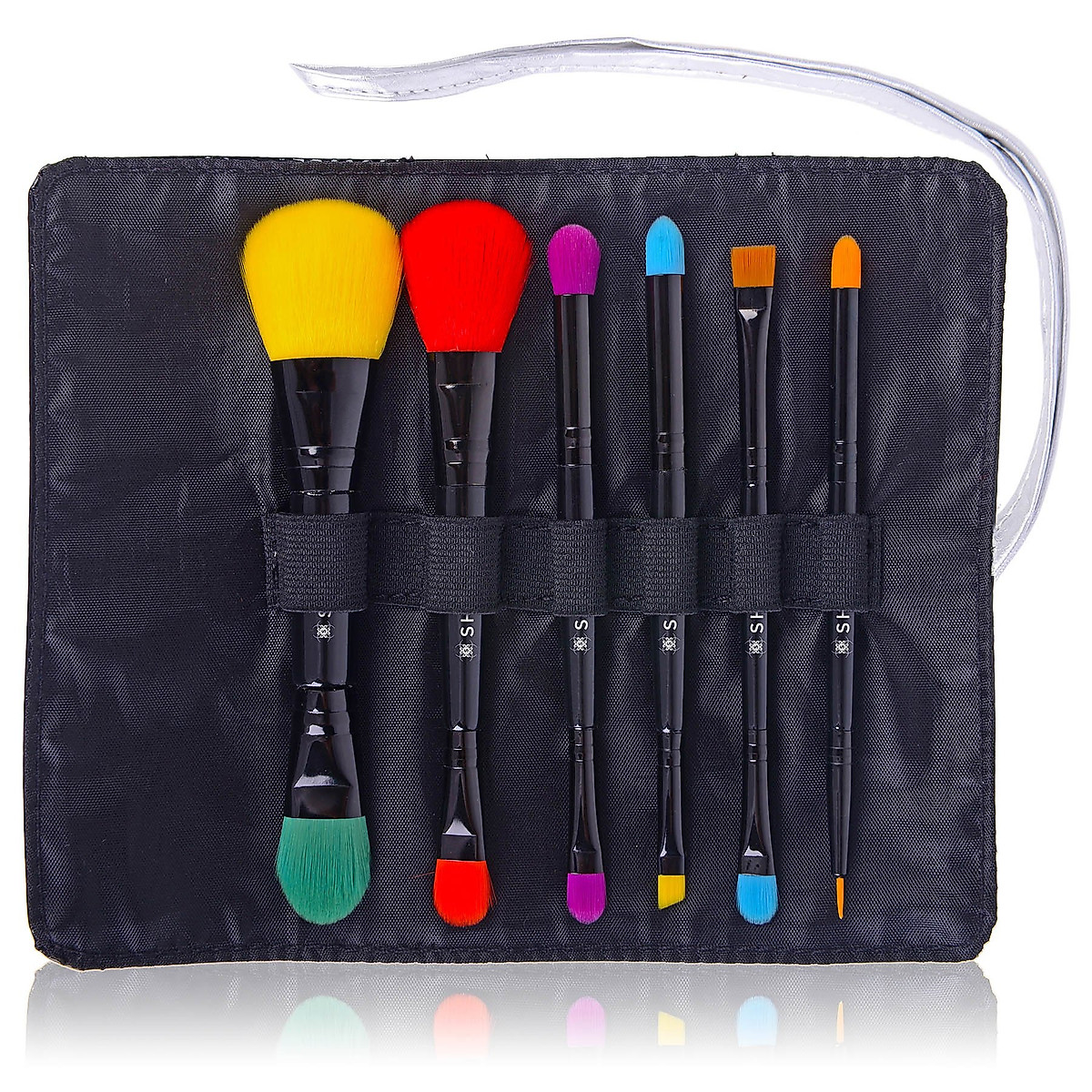 SHANY Vegan Makeup Brushes - LUNA - 6 PC Double Sided Travel Make up Brushes with 12 unique Bristles - with Brush storage Pouch - Synthetic
