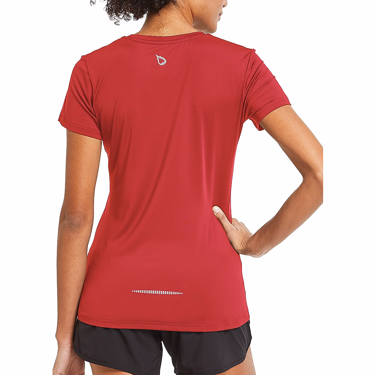 BALEAF Women's Short Sleeve Running Workout Shirts Athletic Tops Lightweight Quick Dry Training Yoga Crewneck Red L