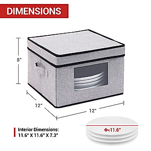 Sakuchi China Storage Containers for Dishes With Handles, Dinnerware Storage Box for Plates with 12 Cushion Sheets, 12"x12", Set of 2 (Grey)