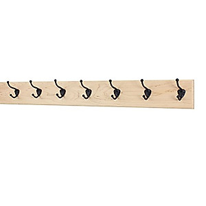 Maple Coat Rack with Bronze Hat & Coat style Hooks 4.5" Ultra-Wide (Natural, 36" x 4.5" with 7 Hooks)