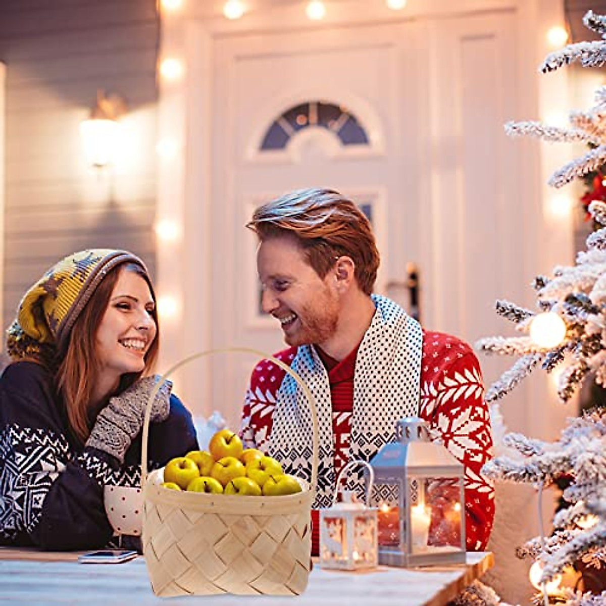 VICASKY Portable Basket Handmade Rattan Storage Basket Container Houseware Storage Basket Wooden Woven Storage Case with Handle (Small)