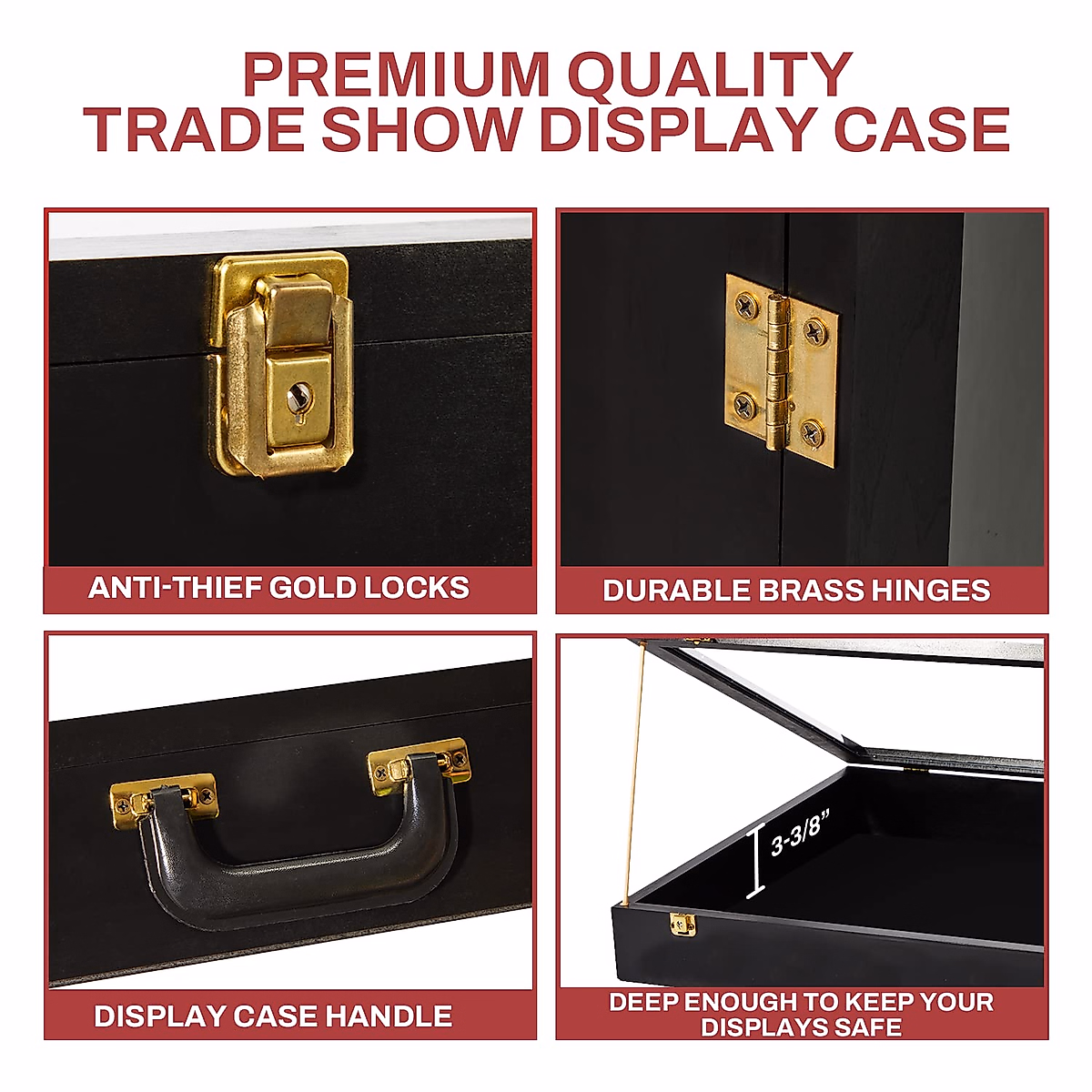 PENNZONI Trade Show Display Portable Case, Clear Acrylic Box for Pastry Display, Display Case for Exhibits w/Wooden Dowels | Black No Felt