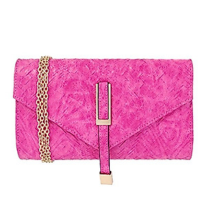 Weaved Pattern Faux Leather Clutch, Fuchsia