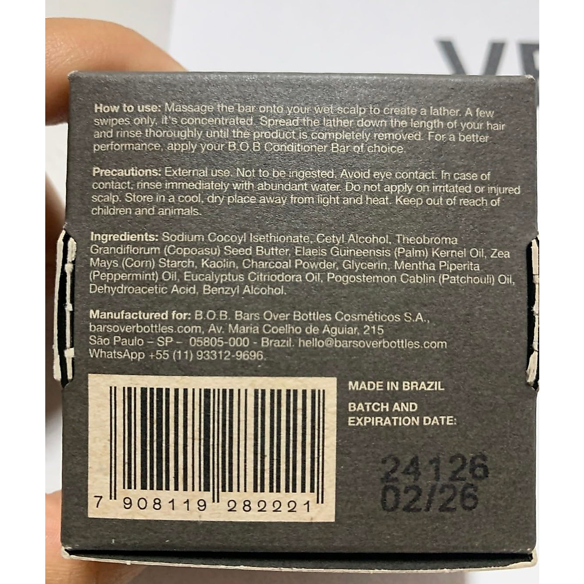 B.O.B BARS OVER BOTTLES Detox Solid Shampoo Bar | For Man | 3 in 1: Hair, Beard & Body Wash | Flaky Scalp, Haircare | Dandruff Control | Natural, Vegan | Plastic Free | Waterless & Zero Waste