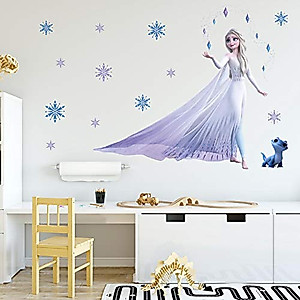 TUWUNA Frozen 2 Wall Decals,Giant Elsa Stickers Girl's Cartoon Bedroom Background Wall Decoration Self-Adhesive Wall Sticker for Party Decorations,Party Decal for Kids Party Favors
