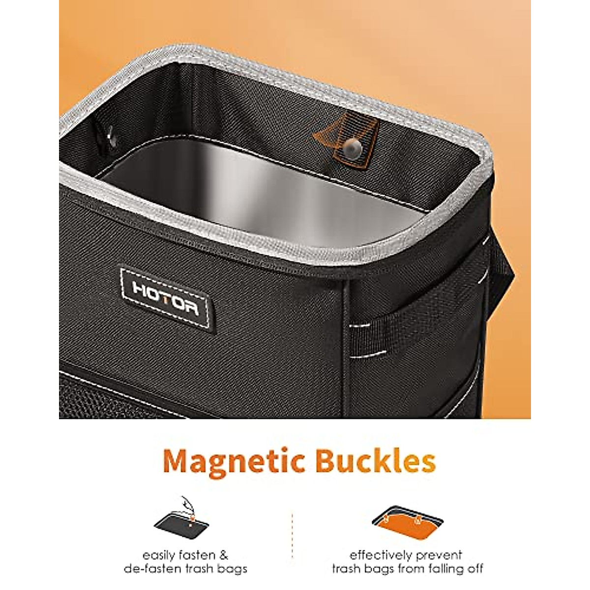 HOTOR Trash Can with Lid and Storage Pockets, 100% Leak-Proof Organizer, Waterproof Garbage Can, Multipurpose Trash Bin for Car - Black