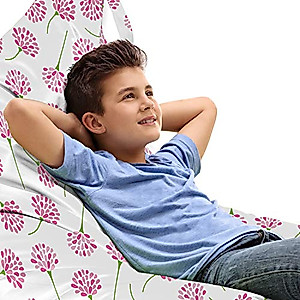 Ambesonne Botanical Lounger Chair Bag, Floral Theme Colorful Flora Field Pattern on Plain Background Natural Art, High Capacity Storage with Handle Container, Lounger Size, Pink and Green