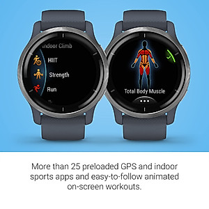 Garmin 010-02430-00 Venu 2, GPS Smartwatch, Advanced Health Monitoring, Fitness Features, Silver Bezel with GraniteBlue Case and Silicone Band