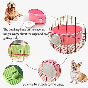 kathson Crate Dog Bowl, Removable Stainless Steel Hanging Pet Cage Bowl Food & Water Feeder Coop Cup for Cat, Puppy, Birds, Rats, Guinea Pigs 2pcs(Blue,Green)