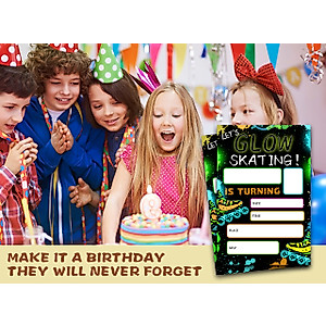 ONDTOM Glow Skating Birthday Party Invitations With Envelopes (4" x 6") - 20 Pack - Neon Glow Roller Skating Party Invites-c47