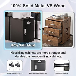 File Cabinet With Lock, Under Desk Locking Bookcase, Metal Filing for Home Office, Printer Stand (Black)