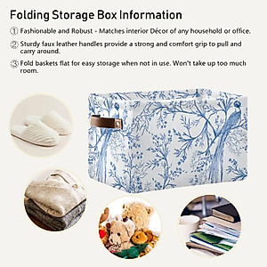 susiyo Foldable Storage Bin Oriental Garden Bird Fabric Storage Baskets Collapsible Shelf Baskets Organizing Basket Bin with PU Handles for Shelves Home Closet Bedroom Living Room-1Pack