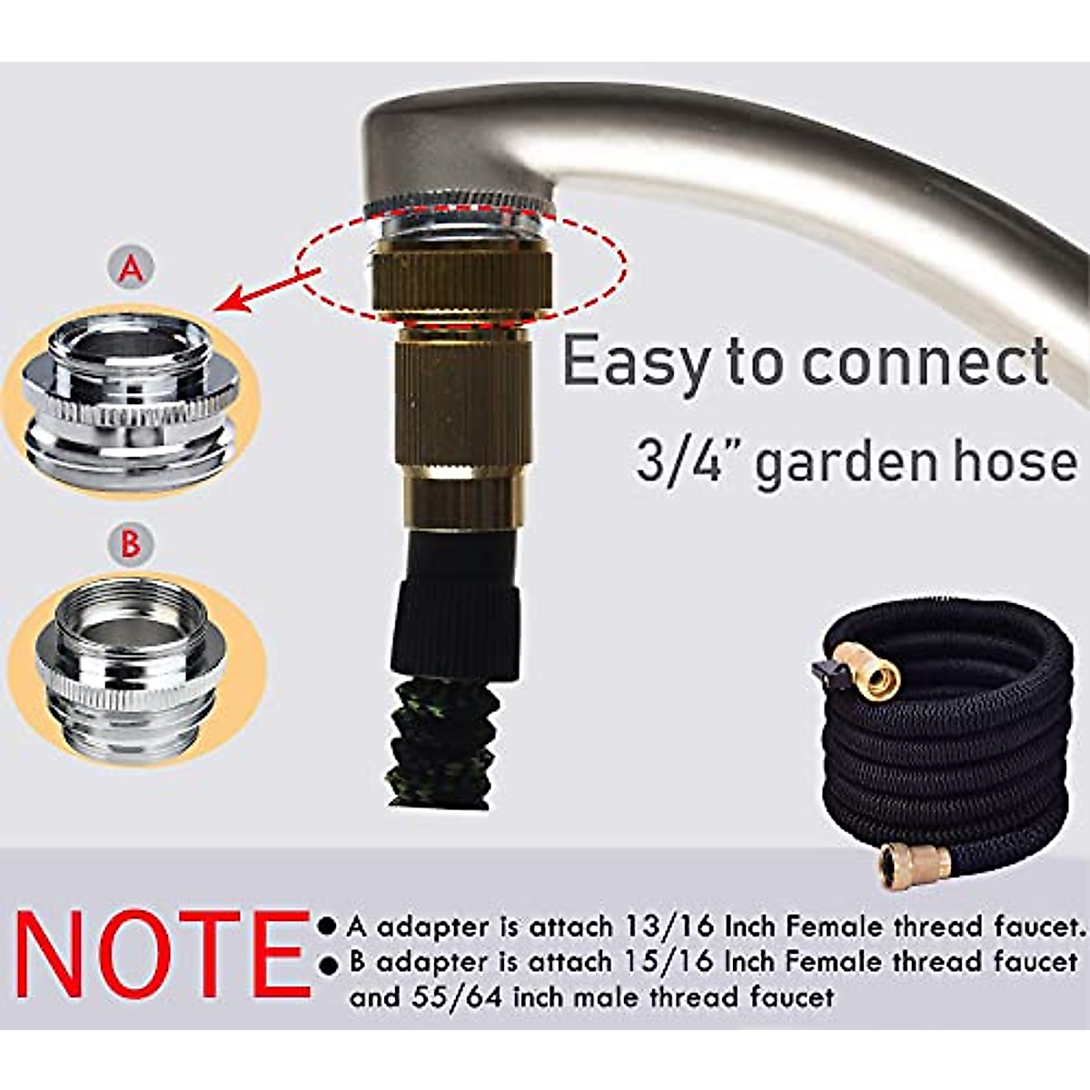 WHK Faucet to Hose Adapter,Multi-Thread Garden Hose Adapter,Kitchen Sink Faucet Adpater to Garden Hose,Brass Bathroom Aerator Adapter for Male to Male and Female to Male,Chrome,2-Pack (AxB)
