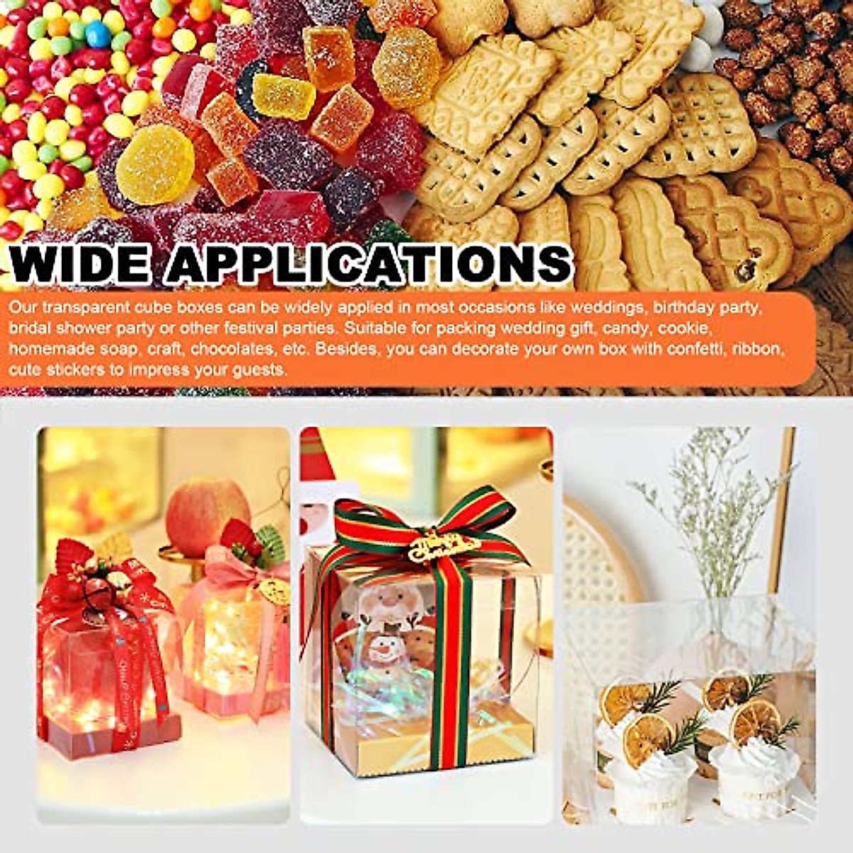 Tanstic 30Pcs Plastic Clear Favor Boxes for Gifts, 3 Sizes Clear Gift Boxes Transparent Cube Boxes Candy Gift Box Plastic Gift Boxes for Dessert Candy (2.3x2.3x2.3 inch, 3.1x3.1x3.1 inch, 4x4x4 inch)