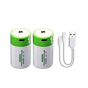 Lankoo USB D Lithium ion Rechargeable Battery, High Capacity 1.5V 12000mWh Rechargeable D Battery, 4 H Fast Charge, 1200 Cycle with Type C Port Cable, Constant Output,2-Pack
