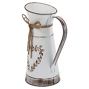 GANAZONO French Pitcher Vase Metal Heart Leaf Flower Pitcher Flower Arrangement Pot Decorative Water Jug for Home Office Garden (White) Size L