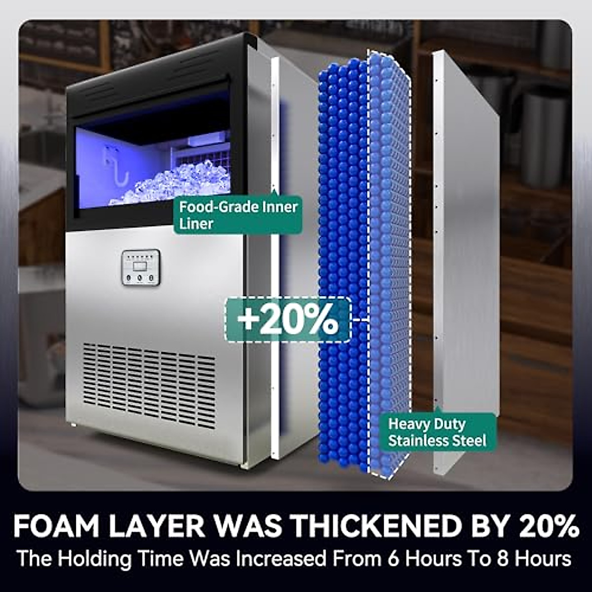 YITAHOME 200 LBS Commercial Ice Maker Machine Under Counter, Large Free Standing Ice Maker Undercounter for Home Bar Restaurants Bar with 48LBS Storage Bin Stainless Steel Ice Scoop Ice Bucket